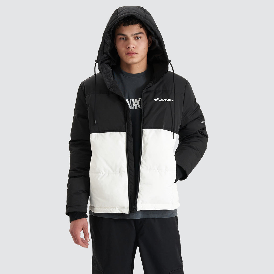 NXP Pavilion Hooded Puffer Jacket in Black/White | Neverland ...