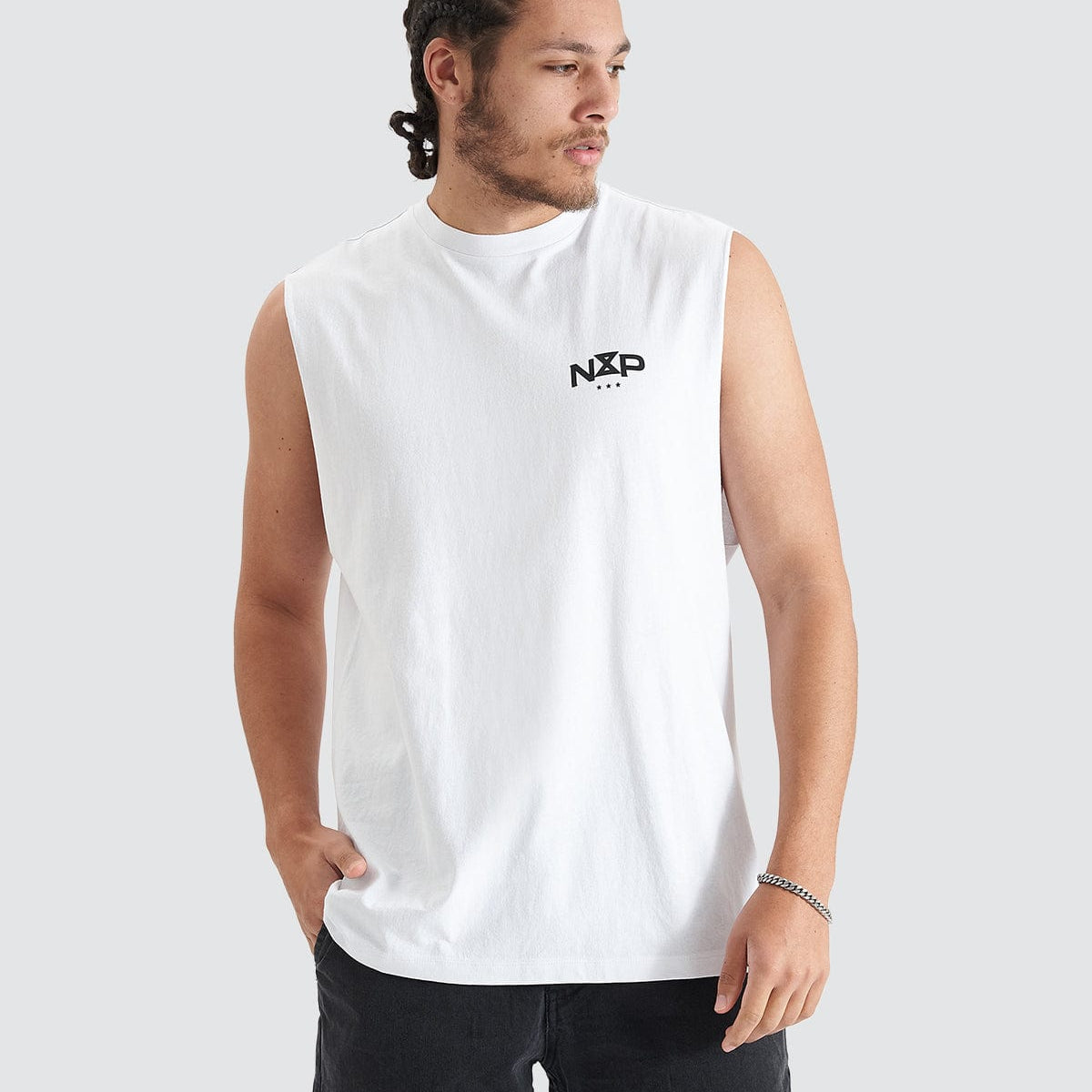 Rogue Relaxed Fit Muscle in Optical White - Nena Pasadena | Neverland Store