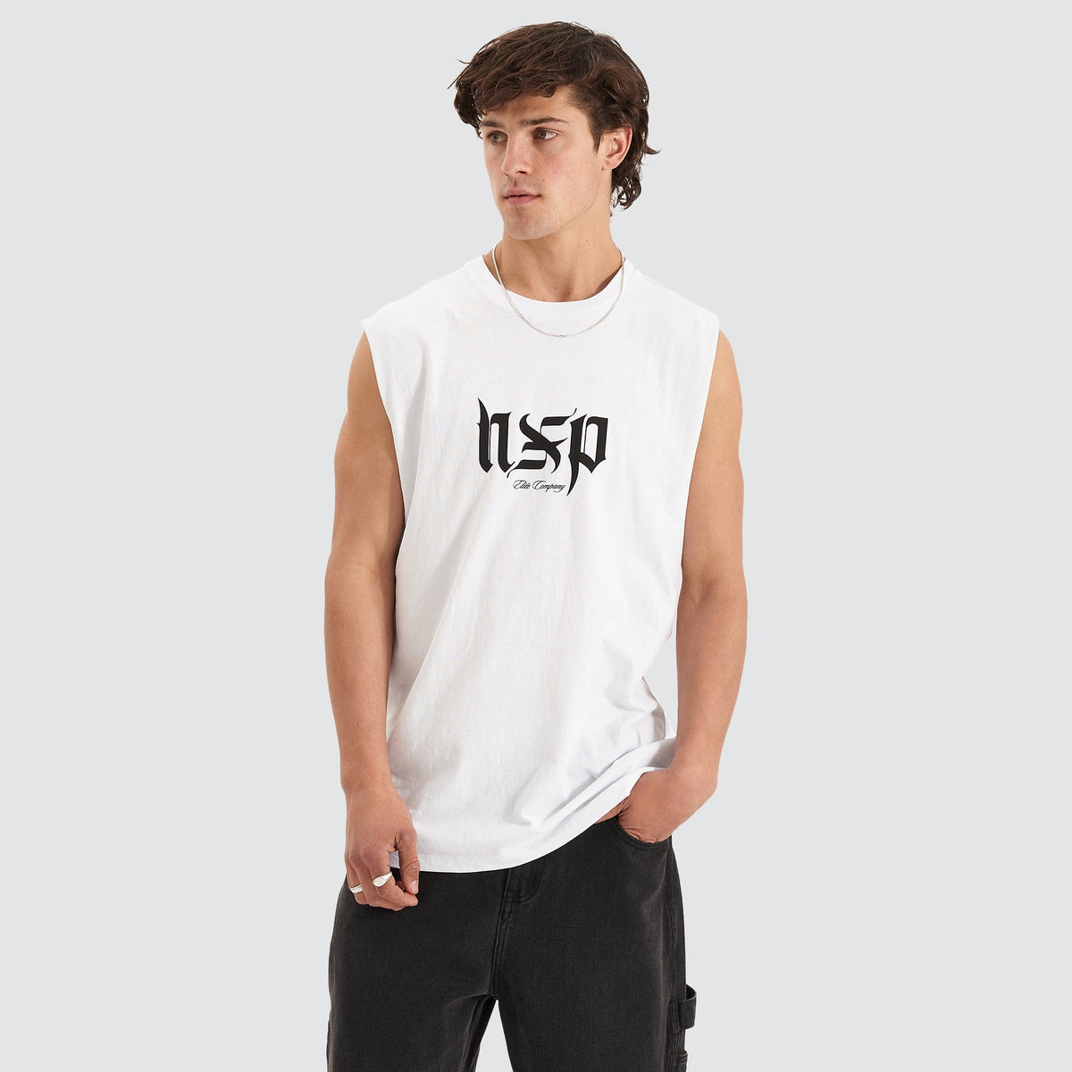 NXP Starlet Scoop Back Muscle Tee in White | Neverland | Neverland Store