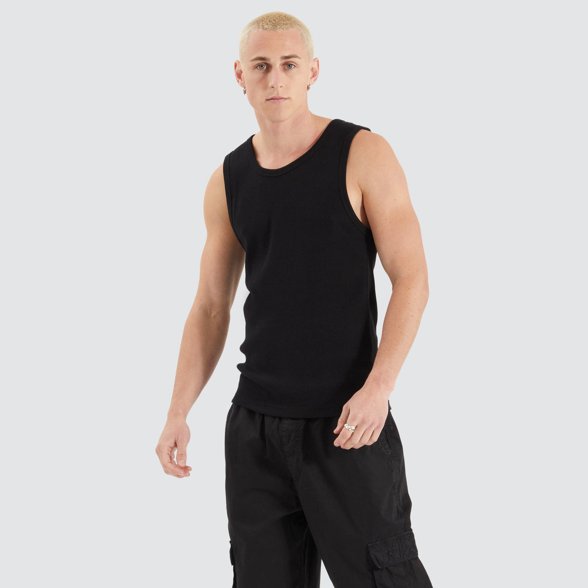 NOAMDIC Kai Heavy Waffle Singlet in Black | Neverland Store