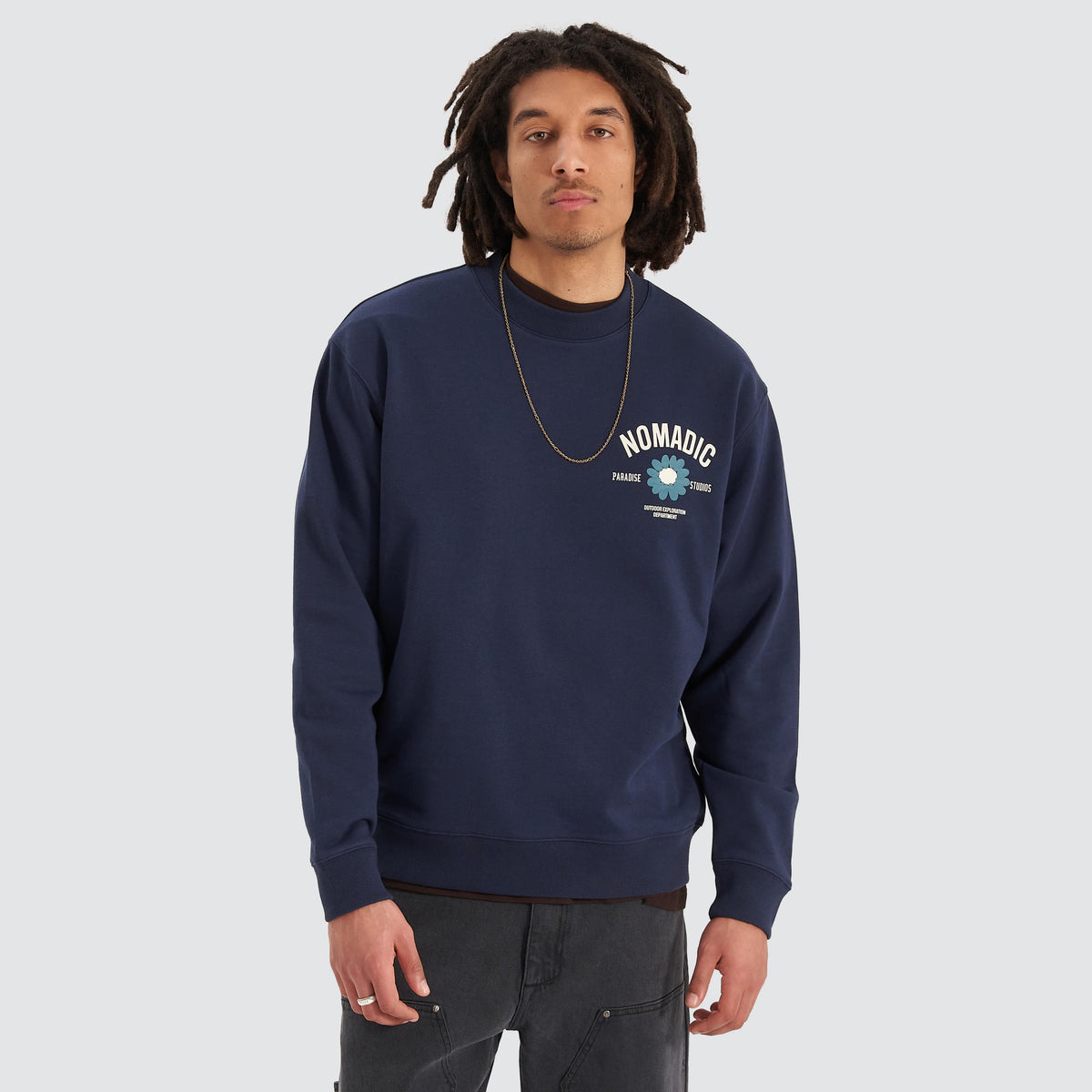 Nomadic Paradise Studio Crew Neck Sweater in Navy | Neverland ...