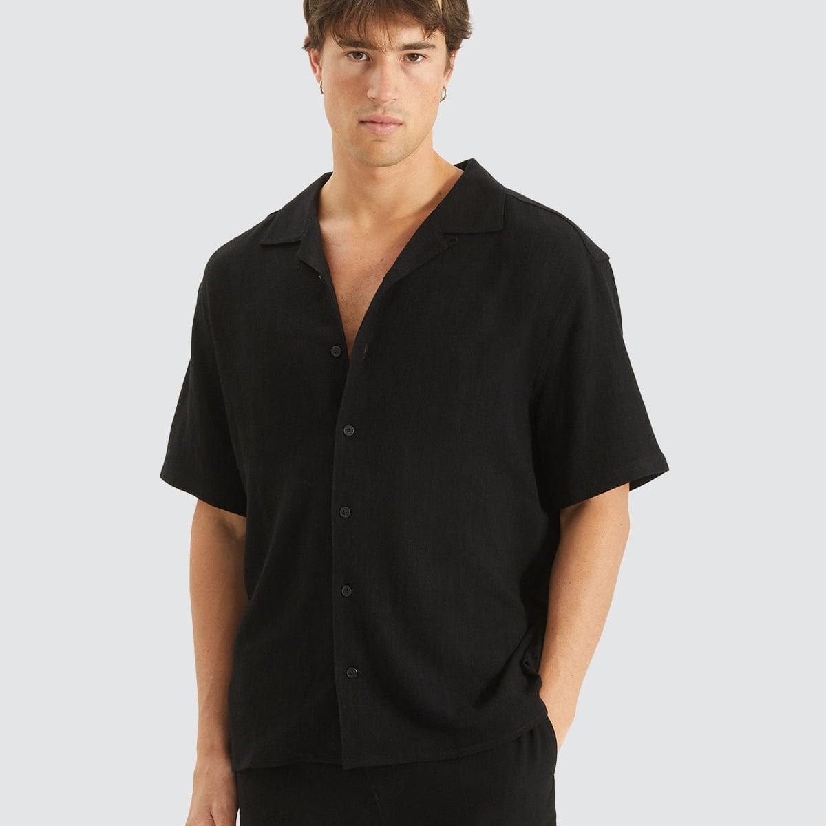 NOMADIC Stoked Cropped Resort Shirt in Black | Neverland Store