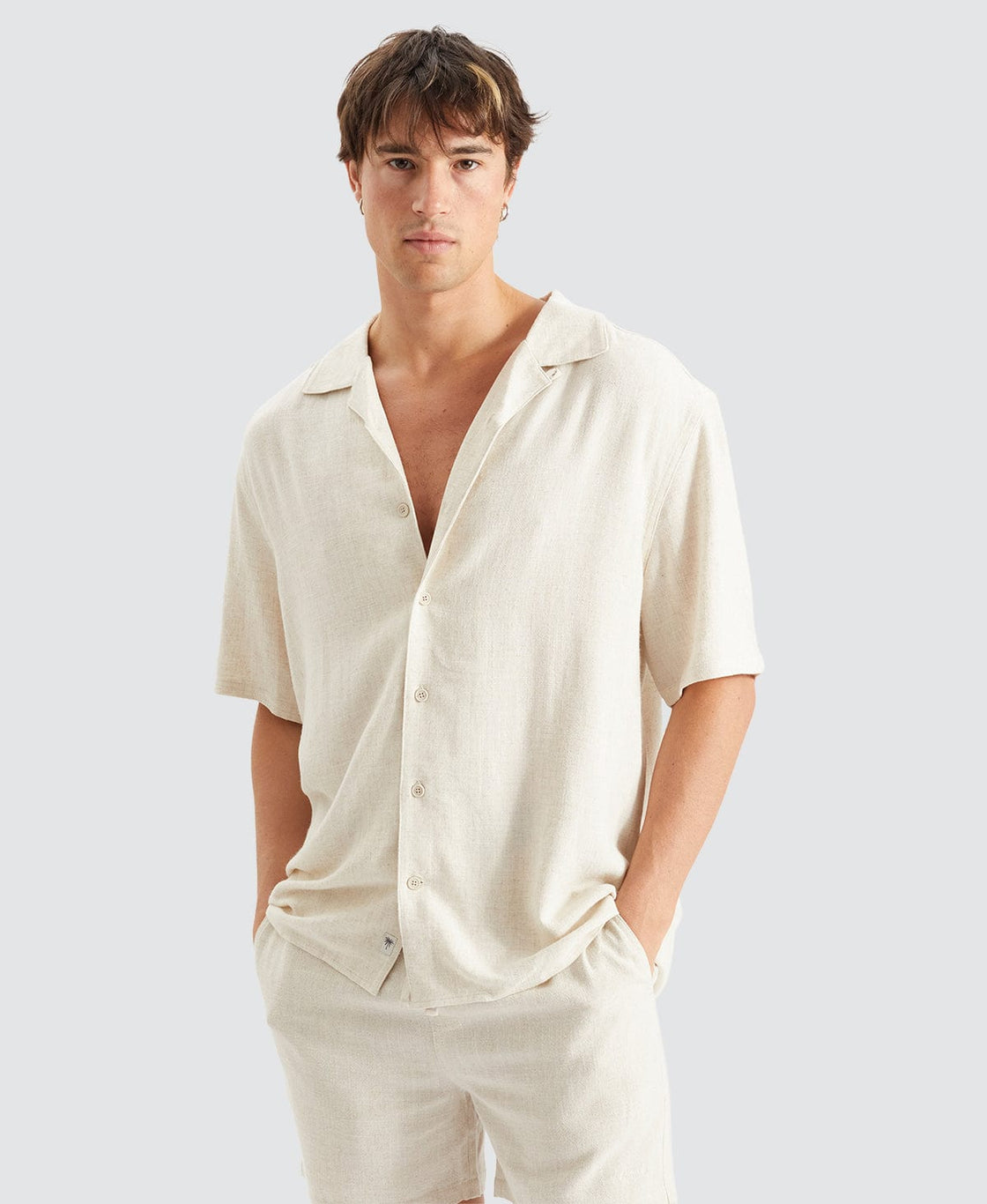 NOMADIC Stoked Cropped Resort Shirt in Oatmeal | Neverland Store