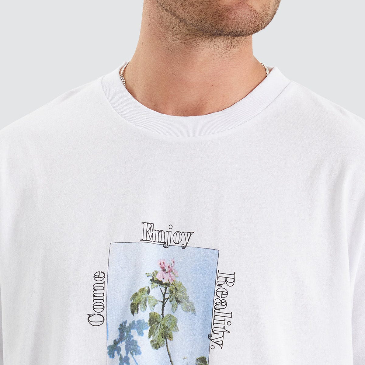 Come Enjoy Reality Merch Fit T-Shirt White | Neverland Store