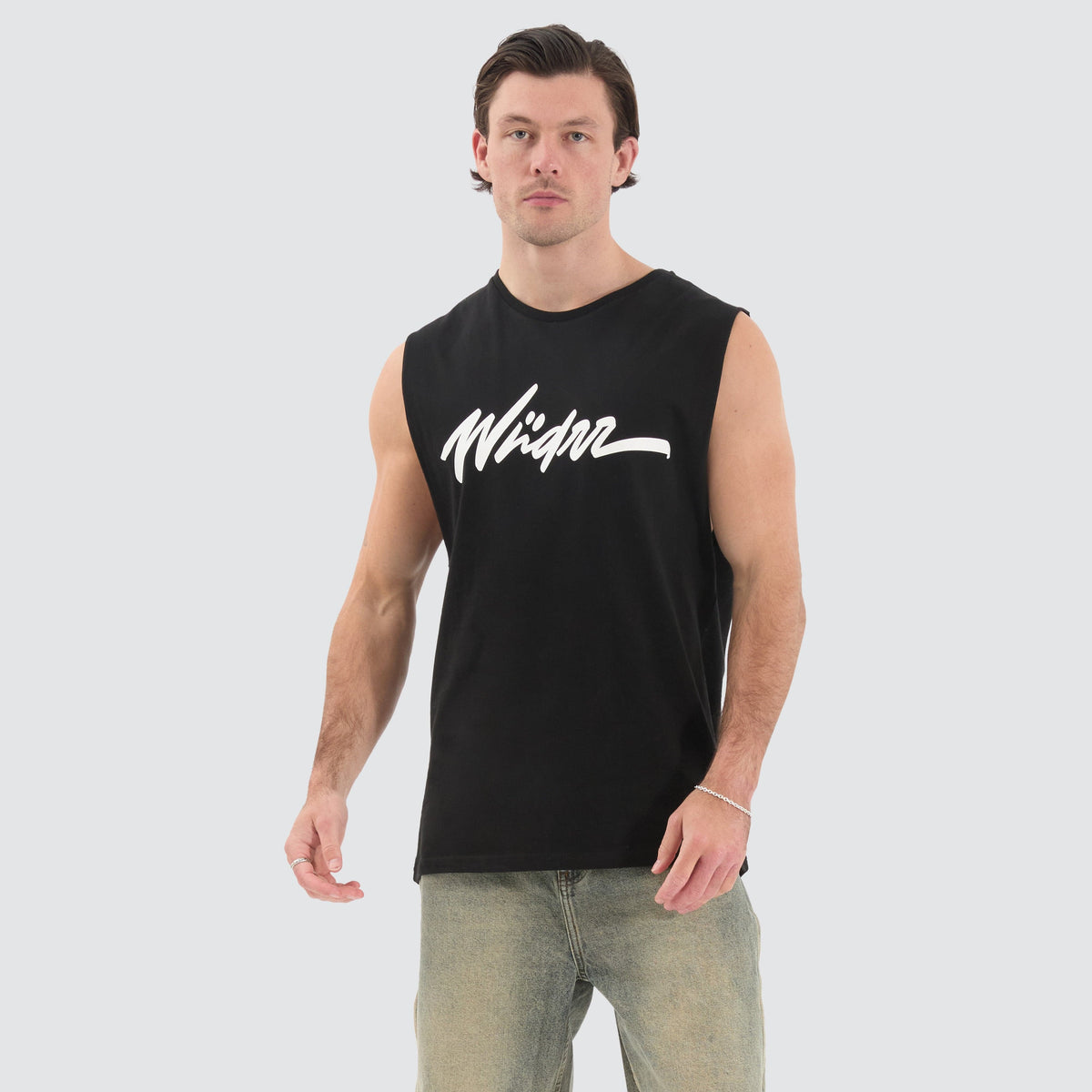 WNDRR Apollo Muscle Top in Black | Neverland Store