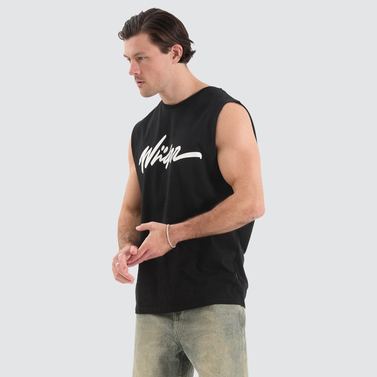 WNDRR Apollo Muscle Top in Black | Neverland Store