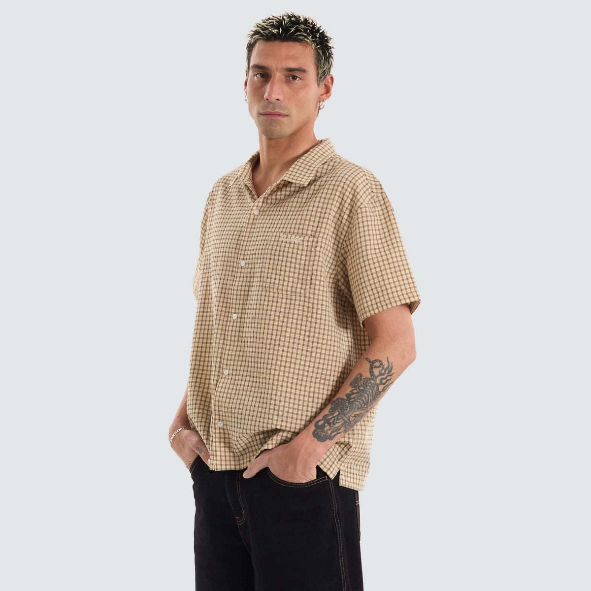 XLARGE Cab Check Shirt in Tan | Neverland Store