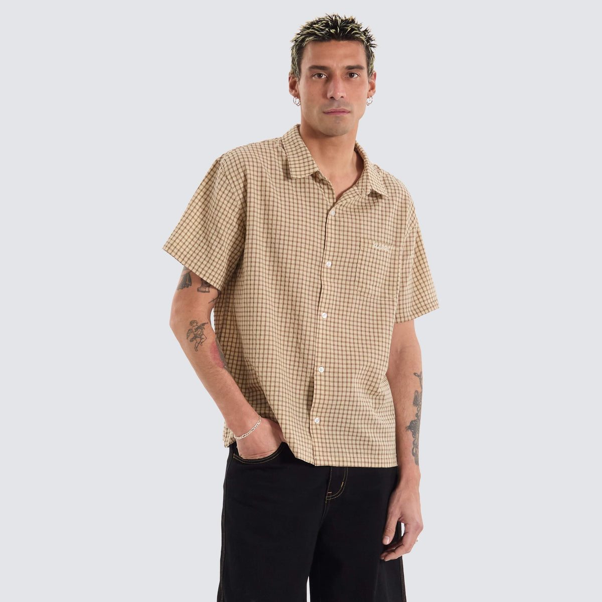 XLARGE Cab Check Shirt in Tan | Neverland Store